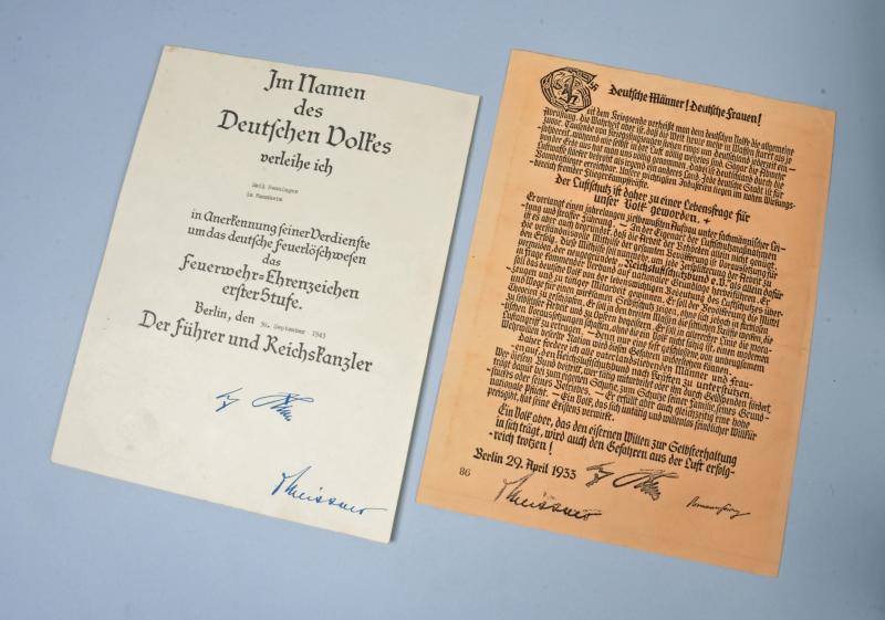 Regimentals | GERMAN WWII FIRE SERVICE CROSS 1ST CLASS CITATION.