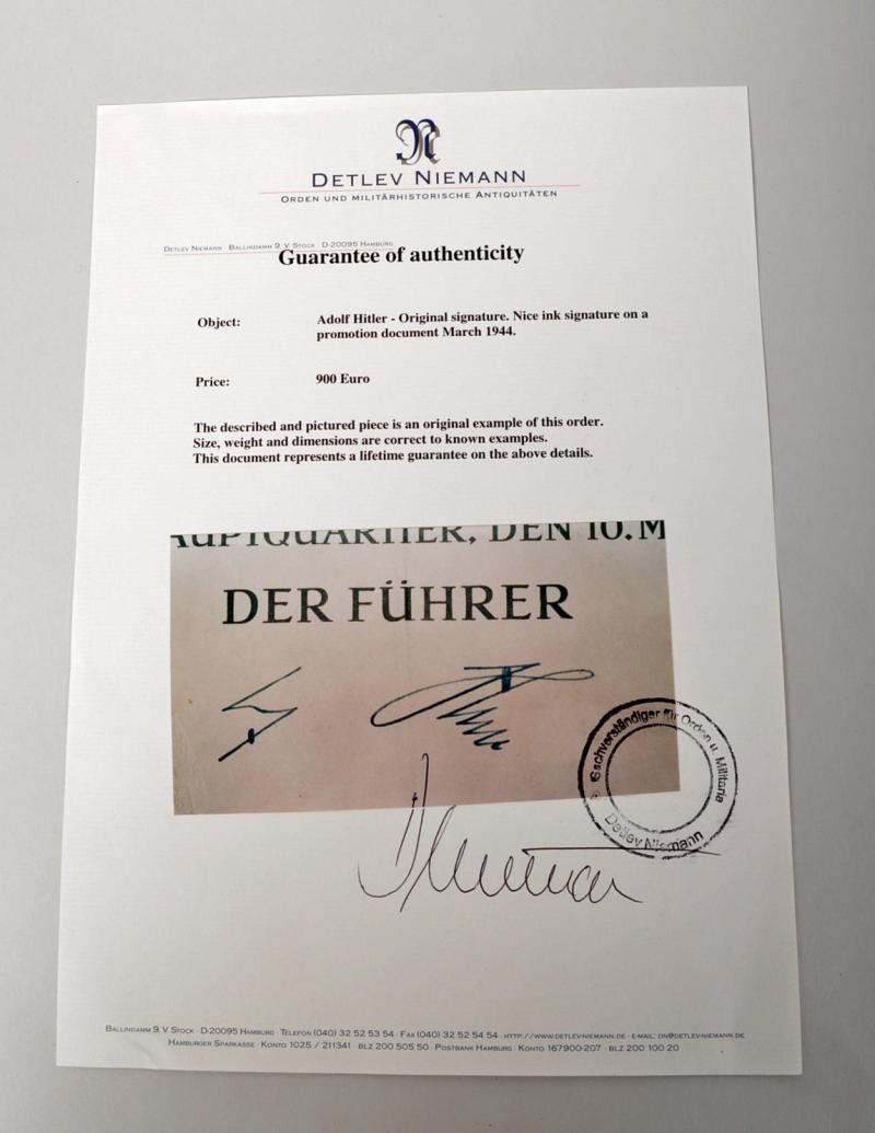 Regimentals | GERMAN WWII ADOLF HITLER SIGNATURE.