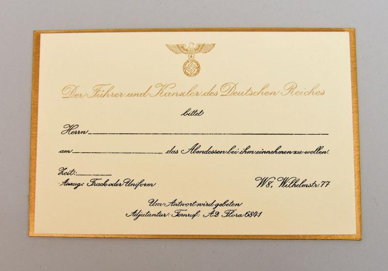 Regimentals | GERMAN WWII ADOLF HITLER DINNER INVITATION.