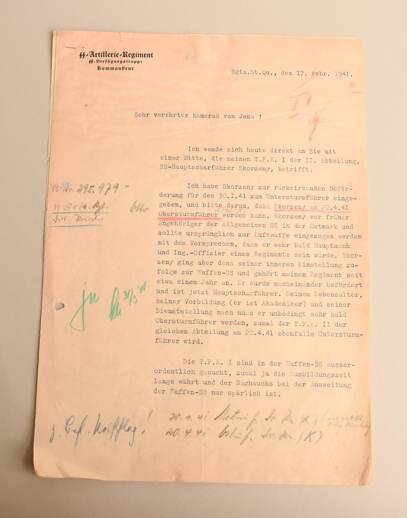 Regimentals | GERMAN WWII OTTO SKORZENY LETTER.