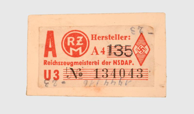 Regimentals | GERMAN WWII HITLER YOUTH RZM TICKET.