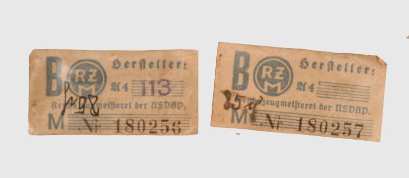 Regimentals | GERMAN WWII TWO RZM PAPER LABELS.