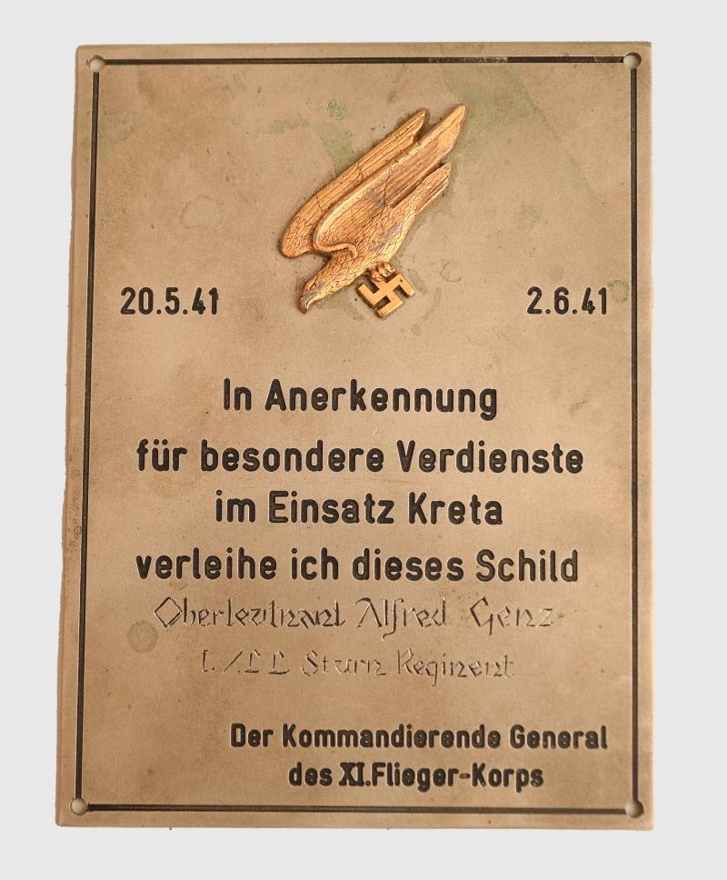 Regimentals | GERMAN WWII FALLSCHIRMJAGER KRETA AWARD PLAQUE